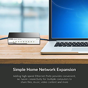 D-Link Ethernet Switch, 8 Port Unmanaged Gigabit Metal Fanless Desktop Plug n Play (GO-SW-8GE)