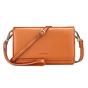 nuoku Women Small Crossbody Purse Cell Phone Wristlet Wallet Purse with RFID Card Slots and Strap for Women (Orange)