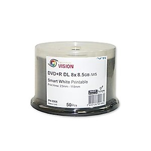 8.5 GB Blank DVD+R DL - DVD+R Falcon Vision Smart 2P White Inkjet Hub Printable 8X 8.5GB 50 Disc Cakebox Dual Layer Blank DVDs