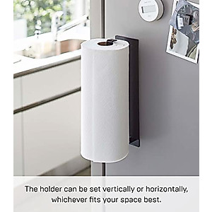 YAMAZAKI Home Magnetic Paper Holder Metal Roll Dispenser, Vertical Or Horizontal Mounted Kitchen Towel Rack | Steel, One Size, Black