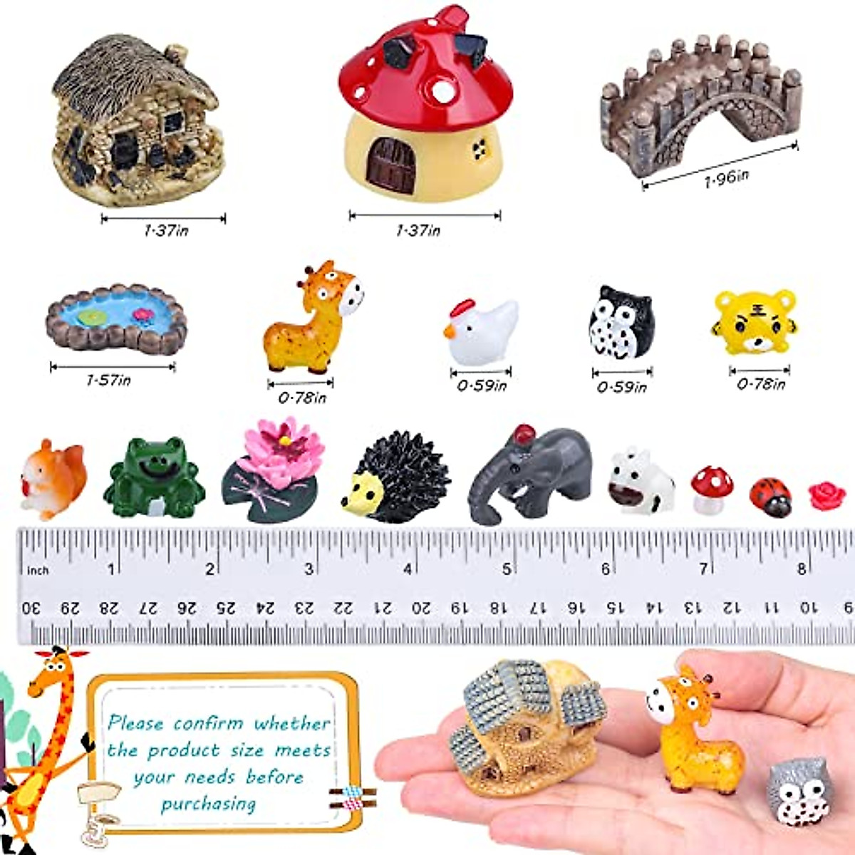 Modacraft 200Pcs Miniature Fairy Garden Accessories Including 100Pcs Fixed Pins, Fairy Garden Kit Fairy House Animal Figurines Mini Landscape for Garden Dollhouse Potted Plant Bonsai Terrarium Décor