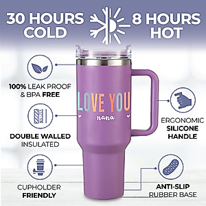 Nana Tumbler 40oz, Mothers Day Gifts for Nana from Grandkids, Ideal Present from Grandchildren, Thoughtful and Unique Birthday Gift from Grandson, Heartwarming Gifts for Grandma, Christmas, Gift Ready