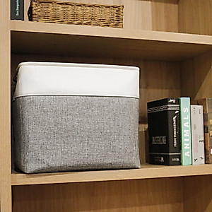 Bagnizer Large Fabric Storage Baskets | 50L Storage Bins, Decorative Linen Closet Baskets with Handles for Organizing, Shelf, Toys, Clothes, Home, Office, Nursery, 17x12x15Inches (Grey&White)