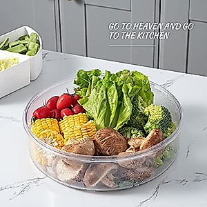 Yuroochii Round Plastic Divided Serving Tray with Lids, Snack fruit tray, 5 Compartment Round Food Storage Lunch Organizer, food storage lunch storage box, vegetarian candy snack party appetizer tray