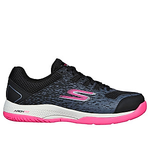 Skechers Women's Viper Court-Athletic Indoor Outdoor Pickleball Shoes with Arch Fit Support Sneakers, Black/Pink, 8.5