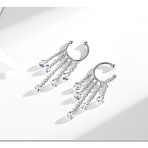 SLUYNZ 925 Sterling Silver Cuff Earrings Droplet Tassel Chain for Women No Piercing Cartilage Earrings Wrap (A-Silver)