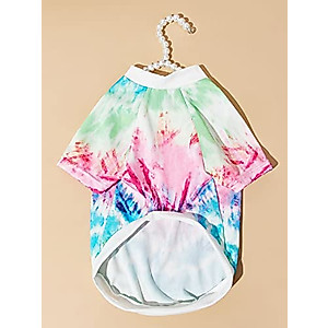 QWINEE Tie Dye Dog T Shirt Vest Dog Apparel Cat Clothes for Puppy Kitten Small Medium Large Dogs Multicolor Small
