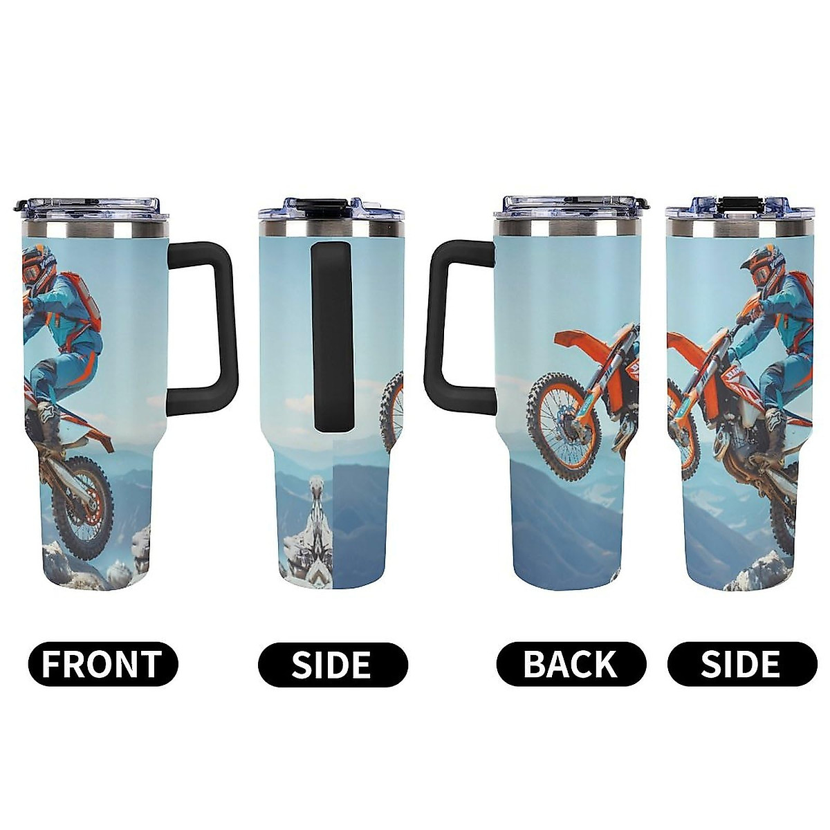 Motocross Dirt Bike Insulated Tumbler with Handle Stainless Steel Travel Coffee Mug with Lid And Straw 40oz