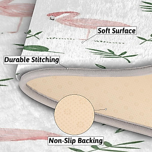 Tavisto Flamingo Green Fluffy Oval Shaggy Rugs for Bedroom Aesthetic Plush Floor Mat - Soft and Absorbent - Ideal for Living Room,Home Decor, and Playrooms