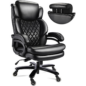 400lbs Big and Tall Office Chair Wide Spring Seat Executive Office Chair for Heavy People Adjustable Headrest Home Office Desk Chair with Heavy Duty Casters 360 Swivel High Back Computer Chair (BLACK)