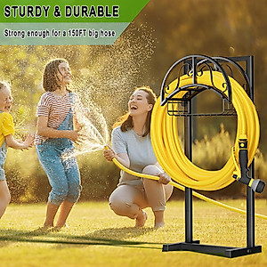 Yalivon Garden Hose Holder Freestanding, Water Hose Holder Hose Hanger Heavy Duty Metal Hose Stand Holds 160-feet Hose, Outdoor Hose Organizer Sturdy Garden Hose Storage Rack for Outside