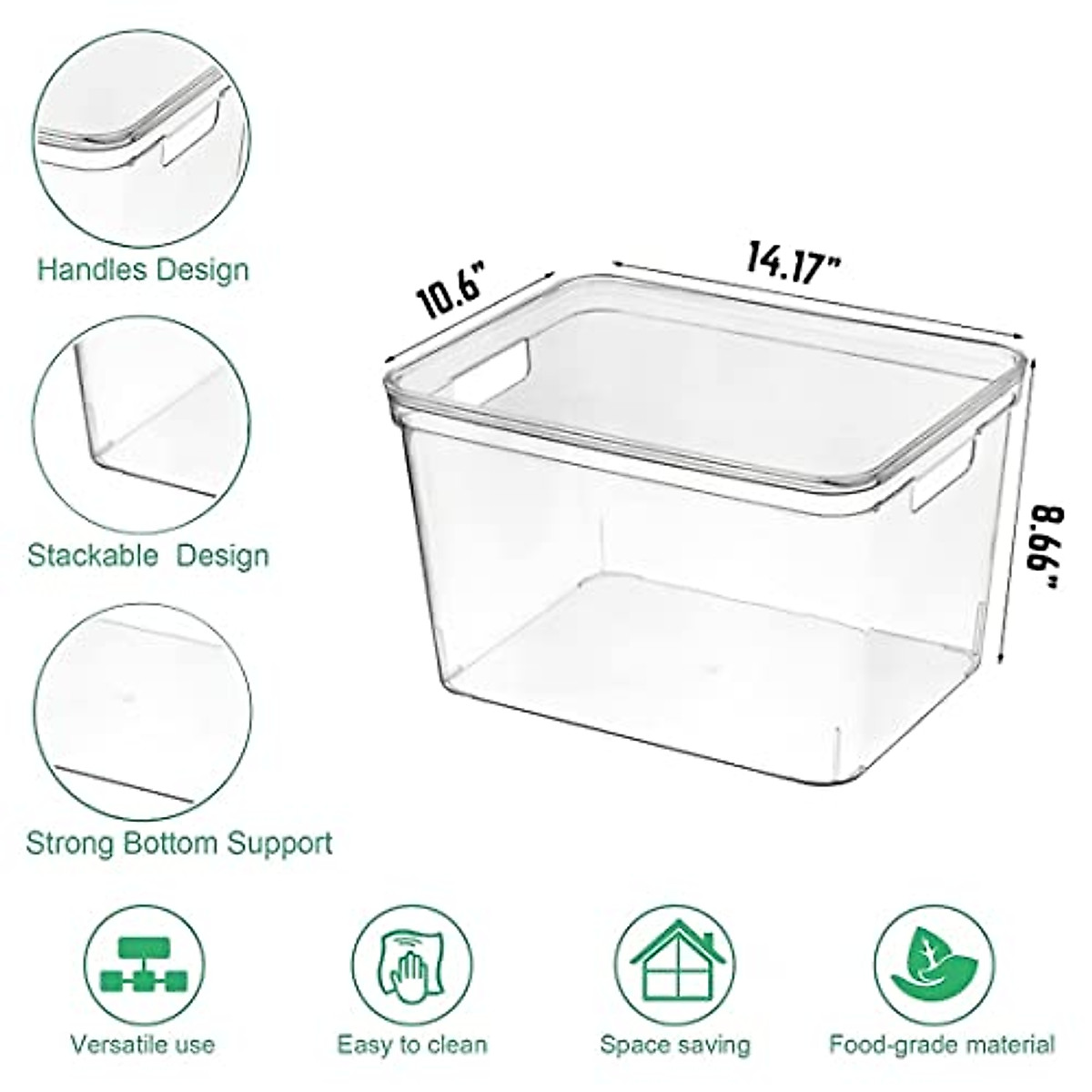 Tidyhome - 2 XLARGE Clear Plastic storage bins with lids- (14inchL×11inchW×9inchH)-Bins Handle for Office, Entryway,Cabinet, Bedroom, Laundry Room, Nursery and Transparent 14.2inchL×11inchW×9inchH
