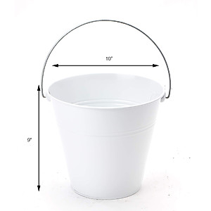 Simply Elegant Extra Large Metal Bucket with Handles (10"x10"x9") Multi-Purpose Buckets for Party Favor, Wedding Centerpiece, Garden Planters Goody Baskets, Christmas Decorations (White)
