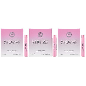3 Versace Bright Crystal Eau De Toilette Spray Sample Travel Vials .03 oz / 1 ml Each Womens (Lot of 3) NEW