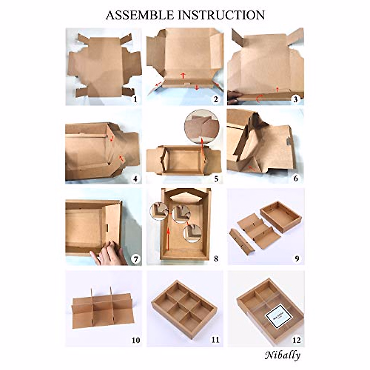 12 Packs Cupcake Boxes,Brown Kraft Treats Gift Boxes with Inserts and Display Windows,Cupcake Containers for Baking Pastries Goodies Biscuits(6 Lattices)