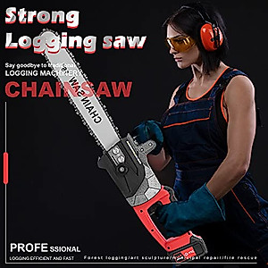 Electric Cordless Chainsaw, 42V 16-Inch Chain Saw Cutting Tools w/ 2 Batteries for Trees Wood Farm Garden Ranch Forest Cutting (Battery & Charger Included)