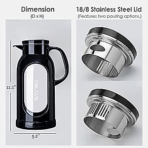 Delove 68 oz/2 Liter Glass Pitcher with Shatterproof Shell - Heat Resistant Glass Liner - Stainless Steel Lid - Carafe & Jug for Iced Tea,Hot/Cold Water,Homemade Juice Beverages (Black)