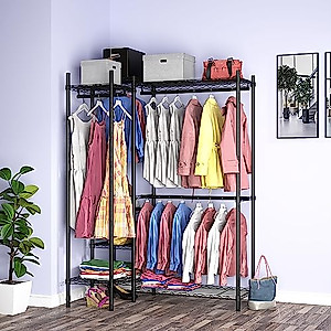 Serxis Garment Rack Heavy Duty Clothes Rack for Hanging Clothes,Metal Garment Rack,Freestanding Clothing Rack,Adjustable Custom Closet Rack,54" L x 13.8" W x 75.8" H, Max Load 750LBS,Black