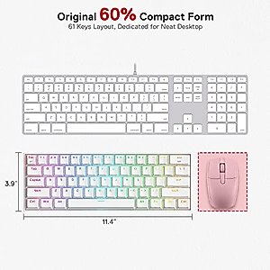 Redragon K530 Pro Draconic 60% Wireless RGB Mechanical Keyboard, BT/2.4Ghz/Wired 3-Mode 61 Keys Compact Gaming Keyboard w/Hot-Swap Socket, Free-Mod Plate Mounted PCB & Clicky Blue Switch