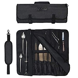 Asaya Chef Knife Roll Bag - 20 Total Pockets for Knives and Kitchen Utensils - Made with Stain Resistant Waxed Nylon - For Chefs and Culinary Students - Knives Not Included(Black)
