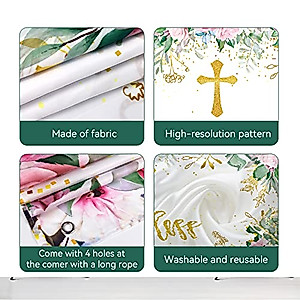 God Bless Backdrop Baptism First Holy Communion Banner Mi Bautizo Baby Shower Party Decorations Christening Ceremony Newborn Banner Flowers Leaves Floral Photography Background Decor Supplies