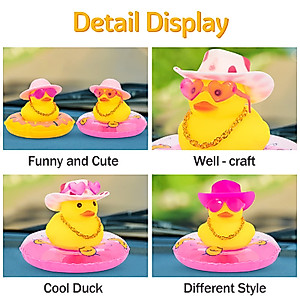 wonuu Car Rubber Duck Car Duck Decoration Dashboard Car Ornament for Car Dashboard Decoration Accessories with Mini Flower Hat Swim Ring Necklace and Sunglasses, I_red Heart Glasses&Pink Hat