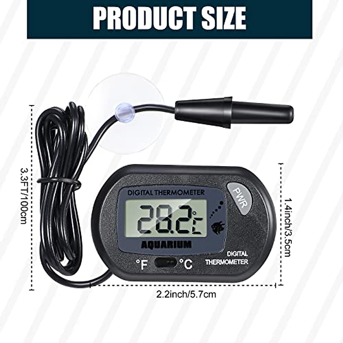 8 Pack Aquarium Thermometer Fish Tank Thermometer LCD Digital Thermometer Water Thermometer Reptile Thermometer with Suction Cup and 3.3ft Cord Fahrenheit/ Celsius for Fish Tank Terrarium Reptile
