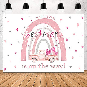 MEHOFOND Valentines Baby Shower Backdrop for Girl Sweetheart Baby Shower Decorations Banner A Little Sweetheart is On The Way Boho Rainbow Photography Background Studio Photo Props Vinyl 7x5ft