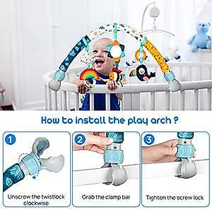 Baby Stroller Arch Toys, Mobile for Bassinet Crib, Detachable Activity Musical Animal Arch Toys with Rattles BB Squeaker Teether (Sky)