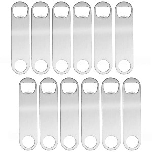 12-Pack Stainless Steel Flat Bottle Opener Bulk Set for Bartender, Bar Supplies for Restaurant, Kitchen, Heavy Duty Blank Bottle Openers for Wedding Gifts, Party Supplies (4.8x1.2 in)