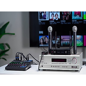 GUDEHOLO Wireless Microphone System with case, Metal UHF Dual Handheld 20 Channels Professional Cordless Mic System for Church, DJ, Karaoke,Wedding, Home KTV Set