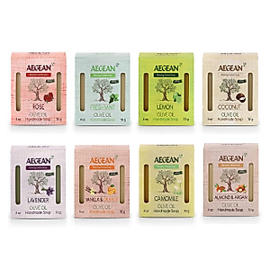 Aegean 100% Natural Bar Soap w/Organic Ingredients, Vegan Soap, Moisturizing, Handmade, Scented w/Premium Essential Oils, Body Soap Bars for Women & Men