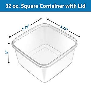 32-oz. Square Clear Deli Containers with Lids | Stackable, Tamper-Proof BPA-Free Food Storage Containers | Recyclable Space Saver Airtight Container for Kitchen Storage, Meal Prep, Take Out | 20 Pack