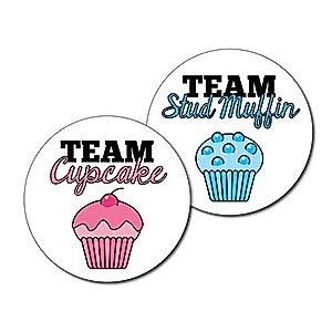 36 2.5-inch Team Cupcake and Stud Muffin Gender Reveal Party Stickers