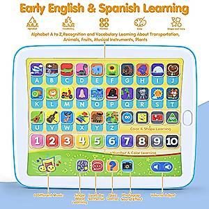 Bilingual Spanish & English Learning Toys for Toddlers 1-3, Kids Interactive Learning Tablet, Childrens Alphabet ABC / Words / Numbers / Colors Learning Pad, Education Toy for Babies 24 Month+