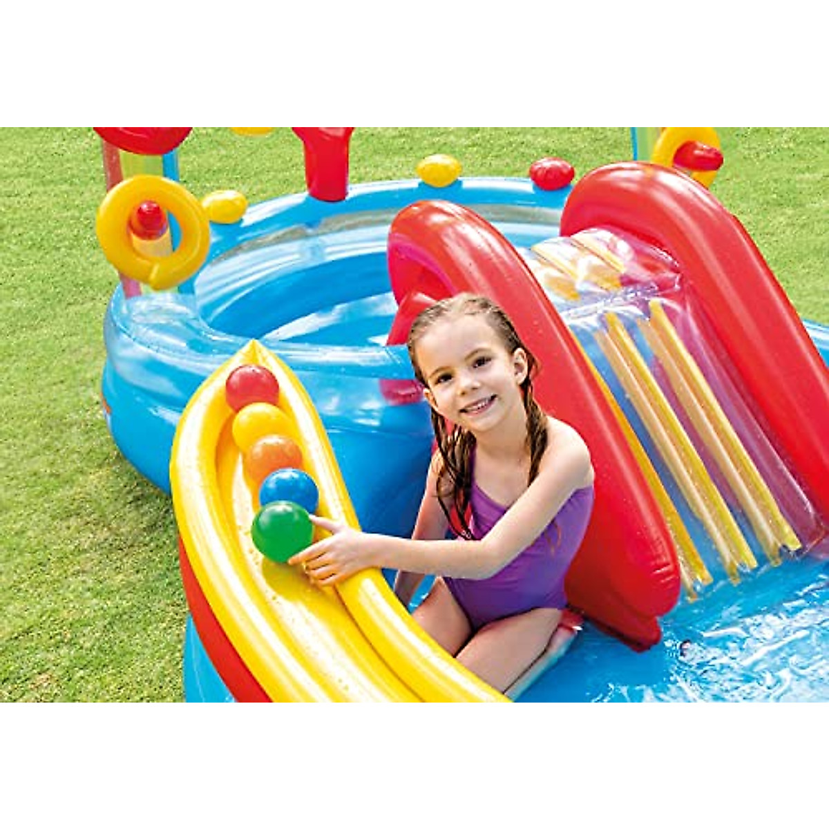 Intex Rainbow Ring Inflatable Play Center, 117" X 76" X 53", For Ages 2+