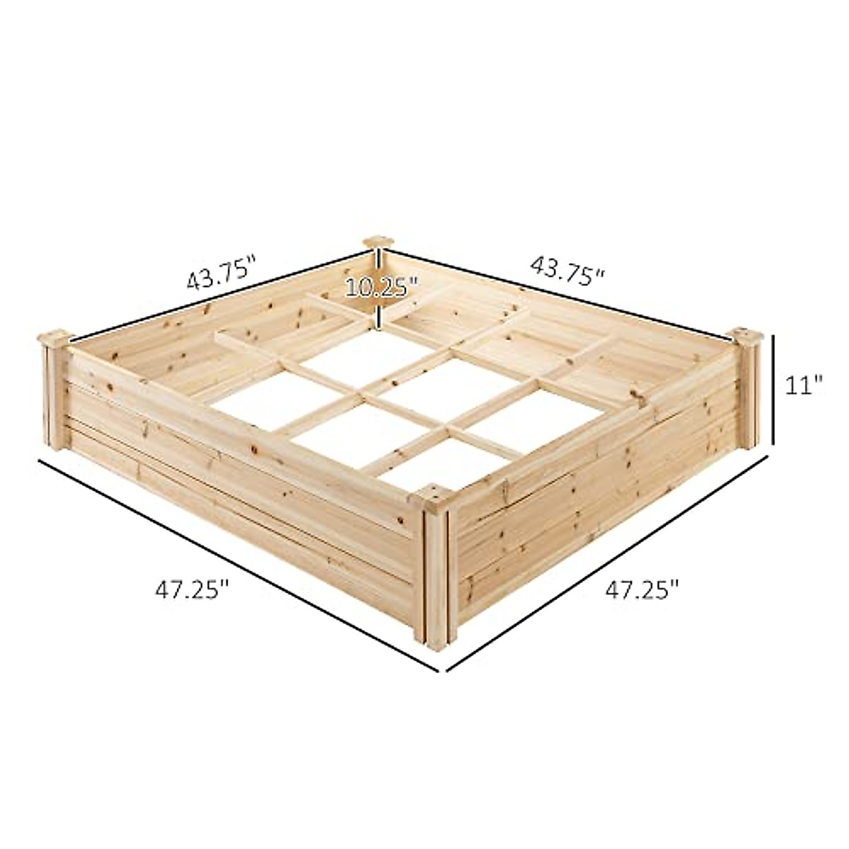 Outsunny 4ft x 4ft Raised Garden Bed, Wooden Planter Box with Segmented Growing Grid for Plants & Herbs, Natural Wood