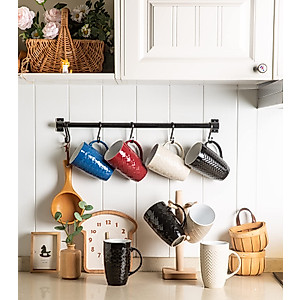 AmorArc Large Coffee Mugs Set of 6, 22oz Ceramic Tall Coffee Mugs Set with Textured Geometric Patterns for Latte/Tea/Beer/Hot Cocoa, Dishwasher & Microwave Safe, Black