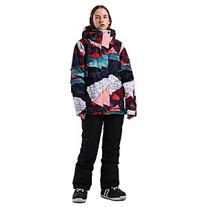 GSOU SNOW Women's Ski Jacket and Pants Snowboarding Snowsuit Coat Insulated Waterproof Windproof,Color Spot Pink L