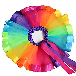 MY-PRETTYGS Toddlers Layered Tulle Rainbow Tutu Skirt with Flower Crown Wreath Headband for Baby Girls 0-24 Months.(Rainbow)