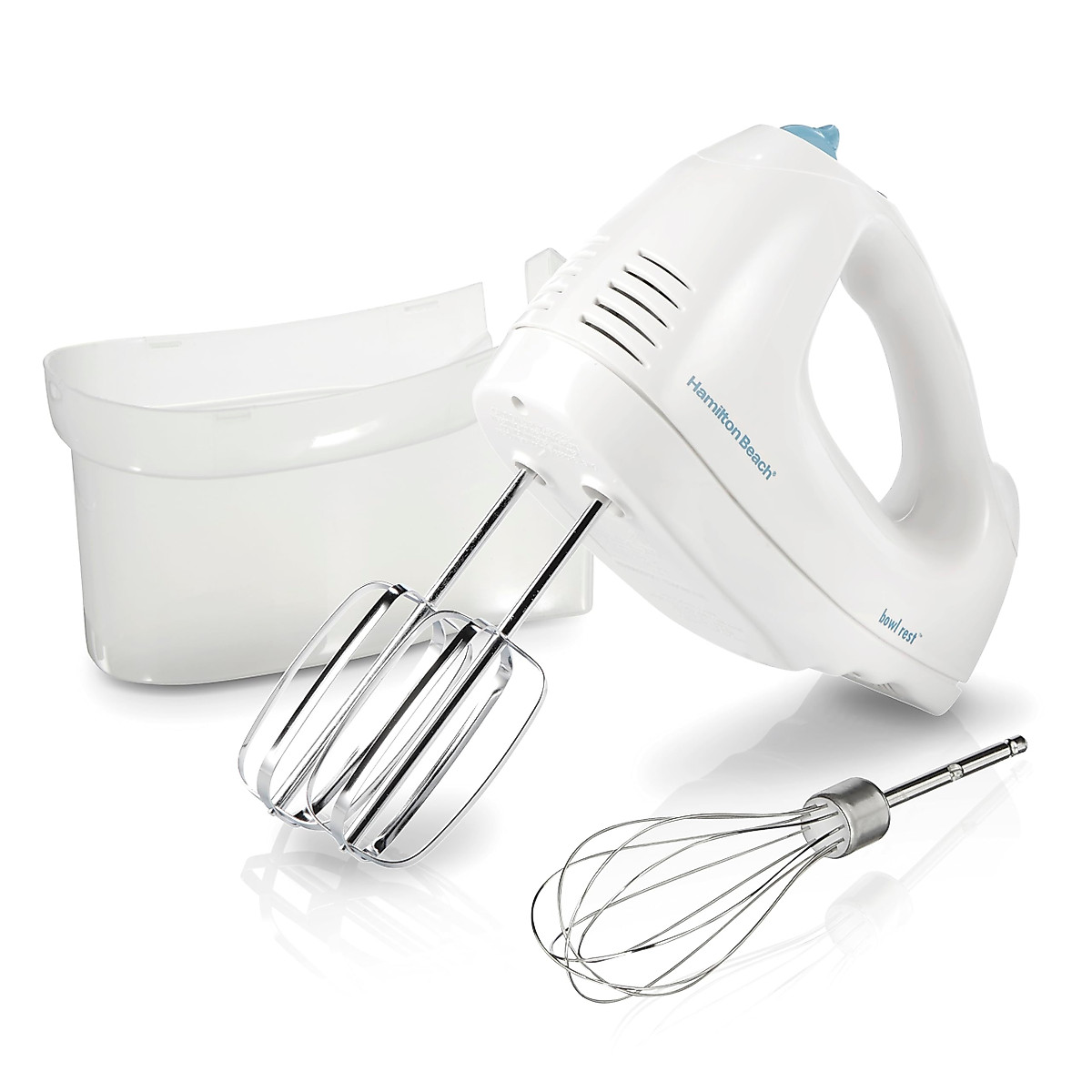 Hamilton Beach 6-Speed Electric Hand Mixer with Whisk, Traditional Beaters, Snap-On Storage Case, White