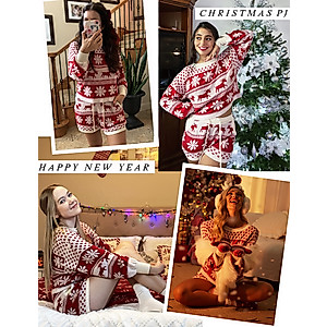 Ekouaer Knit Pajamas Set for Women Lounge Sets 2 Piece Long Sleeve Top and Shorts Pj Soft Sleepwear Cute Sweater Outfits Christmas White S