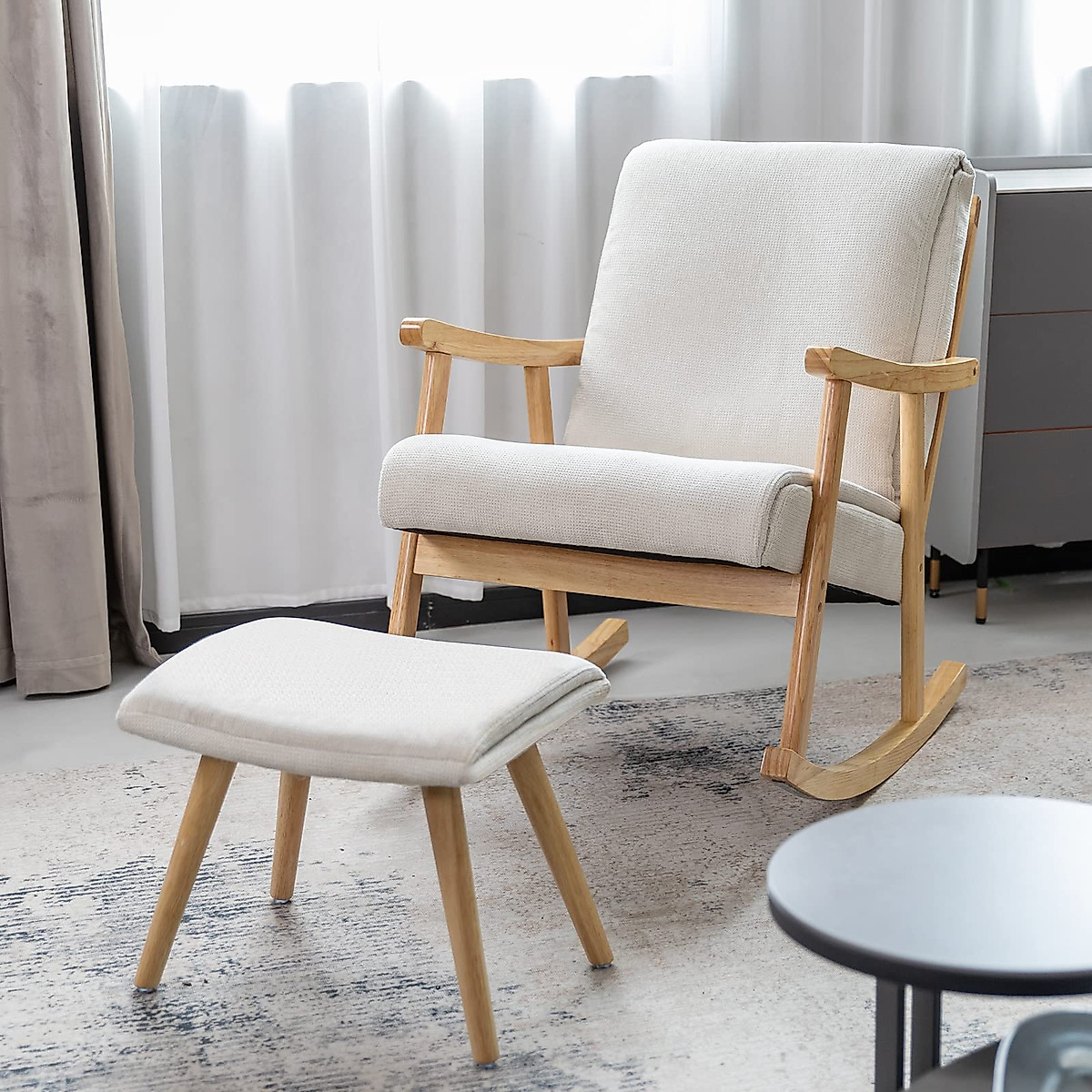 Okeysen Nursery Rocking Chair with Ottoman,Upholstered Rocker Chair Glider Chair for Nursery,Nursing Chair with Footrest,Mid Century Modern Accent Armchair for Nursery Bedroom Living Room