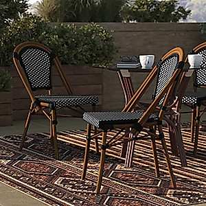 Taylor & Logan Nadia Indoor/Outdoor Stackable Bistro Chairs in Black/White PE Rattan with Bamboo Print Frame, Set of 2