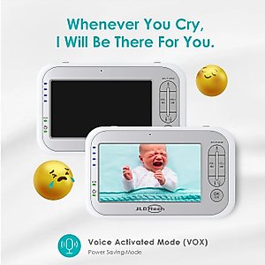 JLB7tech 5" Large Split Screen Video Baby Monitor with 2 Camera - Large Screen,Portable,Long Range,No WiFi,Auto Night Vision,Timer Setting,Lullabies,Power Saving Voice Activation,3000mAh Battery