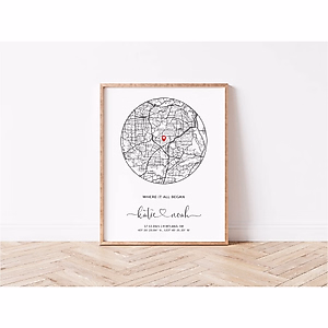 Custom Where We Met Map Print, The Night We Met, Personalized Anniversary Wedding Valentine's Gift for Her & Him - Canvas 1.5" Poster