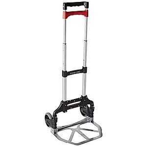 Magna Cart Personal 150 Pound Capacity Aluminum Folding Hand Truck with Telescopic Handle and Foldable Wheels for Industrial, Black and Red