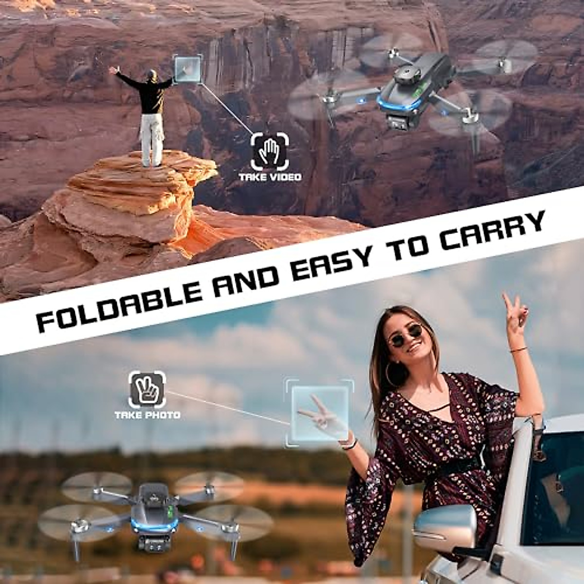 Mini Drone with Camera, Foldable Quadcopter for Kids and Beginners 1080P HD FPV with 2 Batteries, Altitude Hold, Headless Mode, One Key Take Off, Gesture Control, 360° Flip, Speed Adjustment, Kids Toy Easy to Play