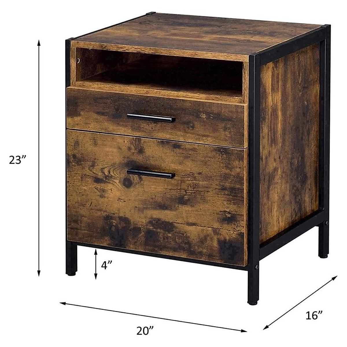Acme Juvanth Wooden Nightstand with 2-Drawer in Rustic Oak and Black