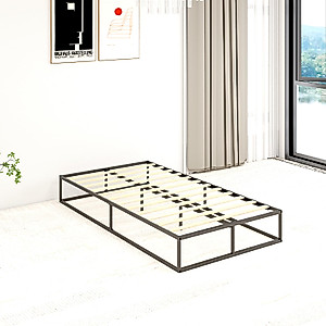 Mhjinuwet Twin Size Bed Frame, 10" Metal Platform with Wooden Slats, Easy Assembly, No Box Spring Needed